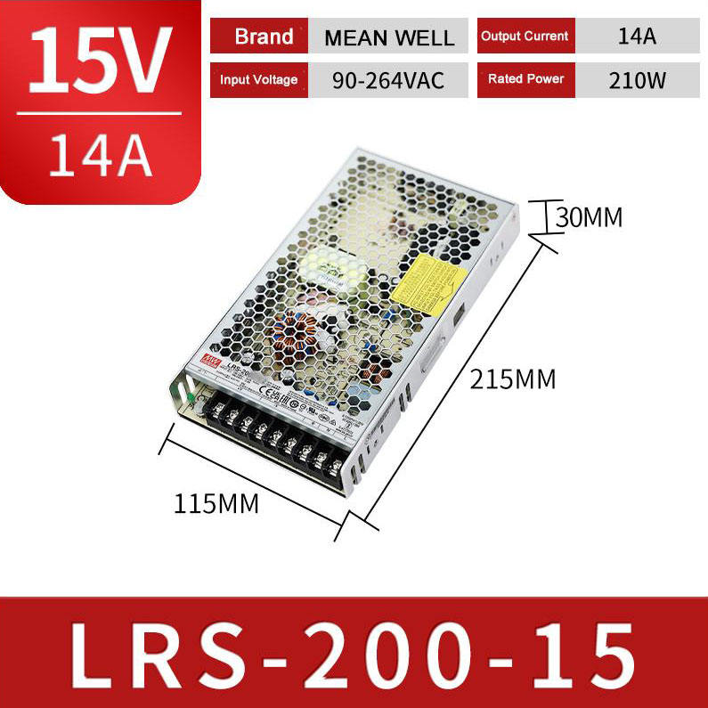 MEAN WELL LRS-200-15 15v14A Enclosed Type 200W Single Output Switching ...
