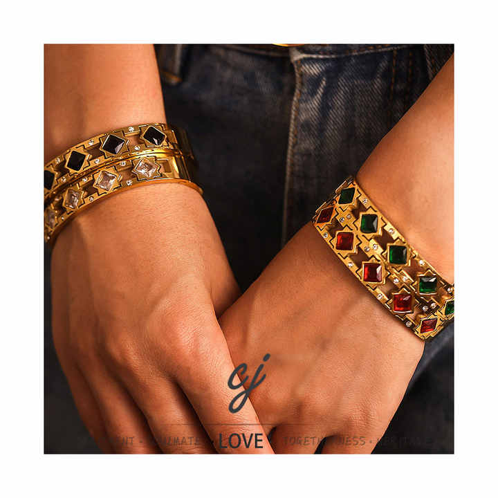 Carline Fine Luxury Jewelry Stainless Steel Square Shape Glass Stone ...