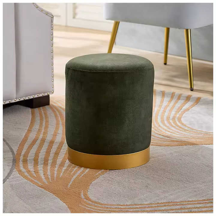 Luxury Green Velvet Stool - Modern Minimalist Living Room