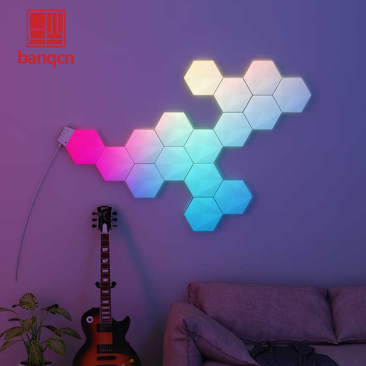 Banqcn Hexagon Led Wall Panels RGB Gaming Lights with APP Smart Modular ...
