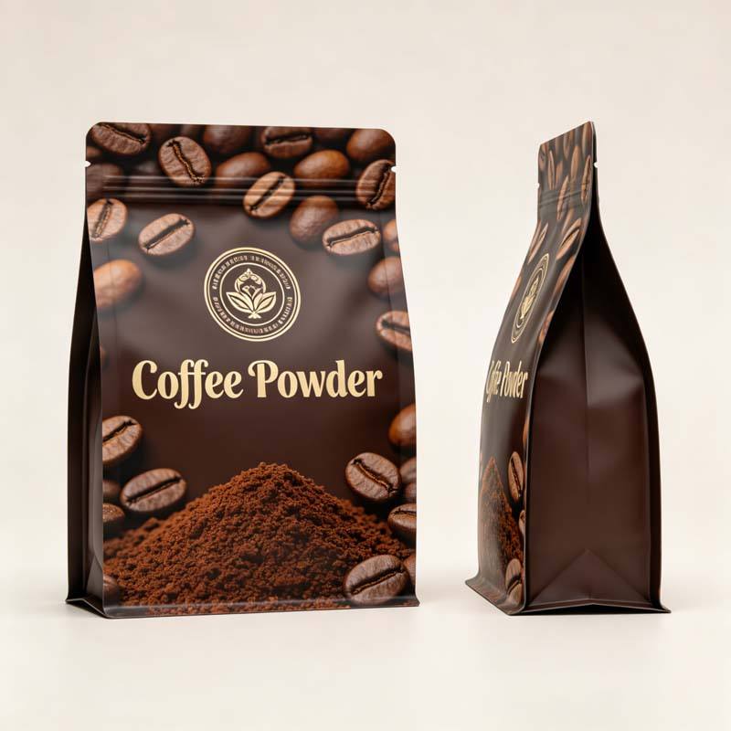Custom Flat Bottom Pouch Coffee Powder Aluminum Foil Zipper Moisture ...
