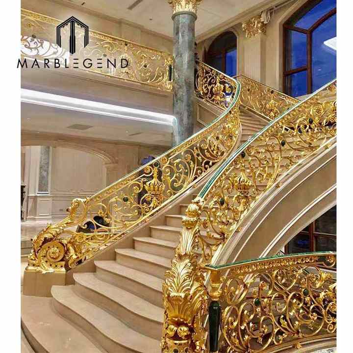 Custom Luxury Staircase Handrail Metal Balustrade Brass