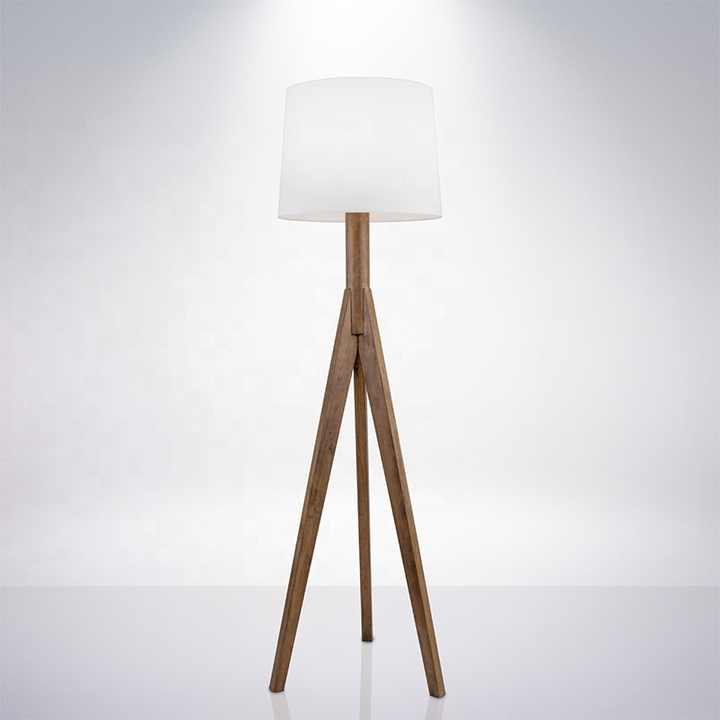 Modern Three Legs Tripod Wood Floor Standing Lamp With White Fabric ...