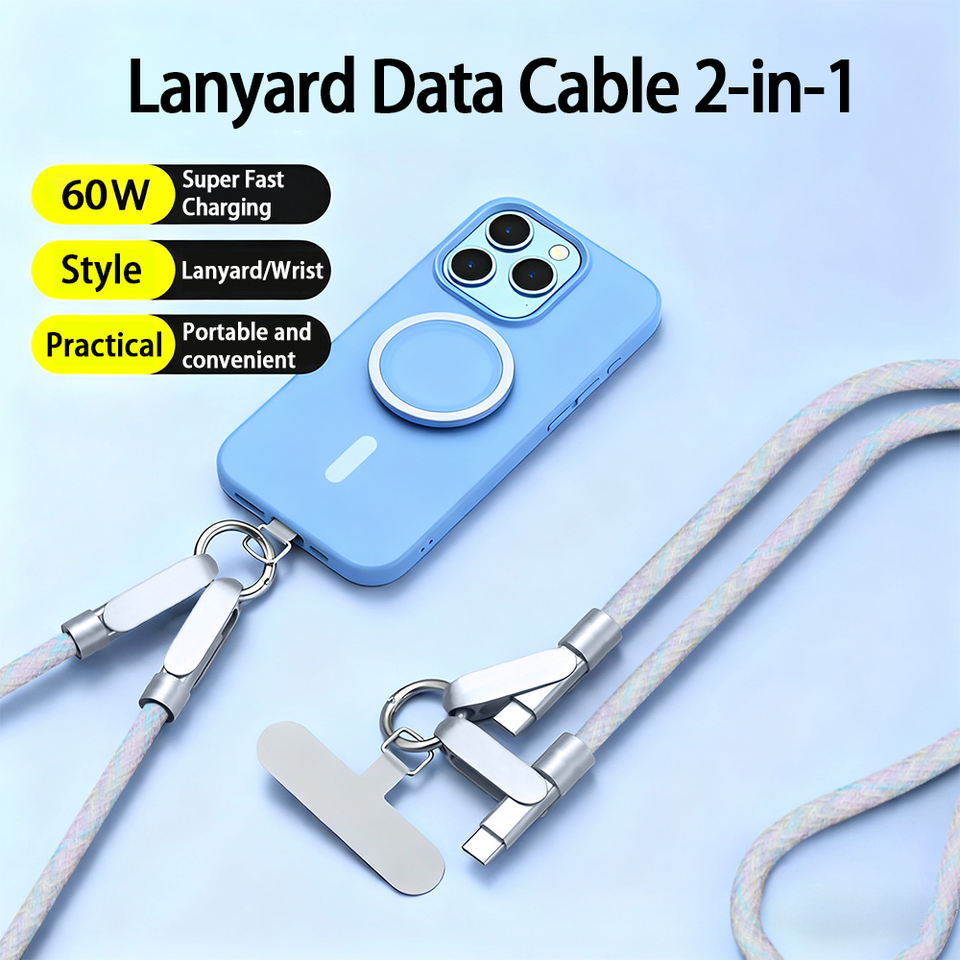 2027 New Launch Lanyard Cable Dual Type-C 60W Super Fast Charging PD ...