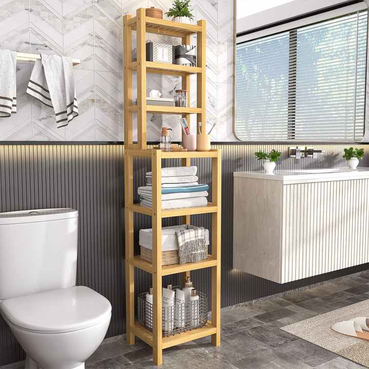 5-storey Bamboo Storage Rack - Save Space in Your Bathroom