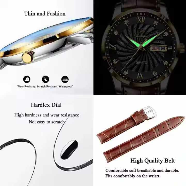 POEDAGAR 827 Fashion Men Quartz Watch Leather Strap Top Brand Reloj ...