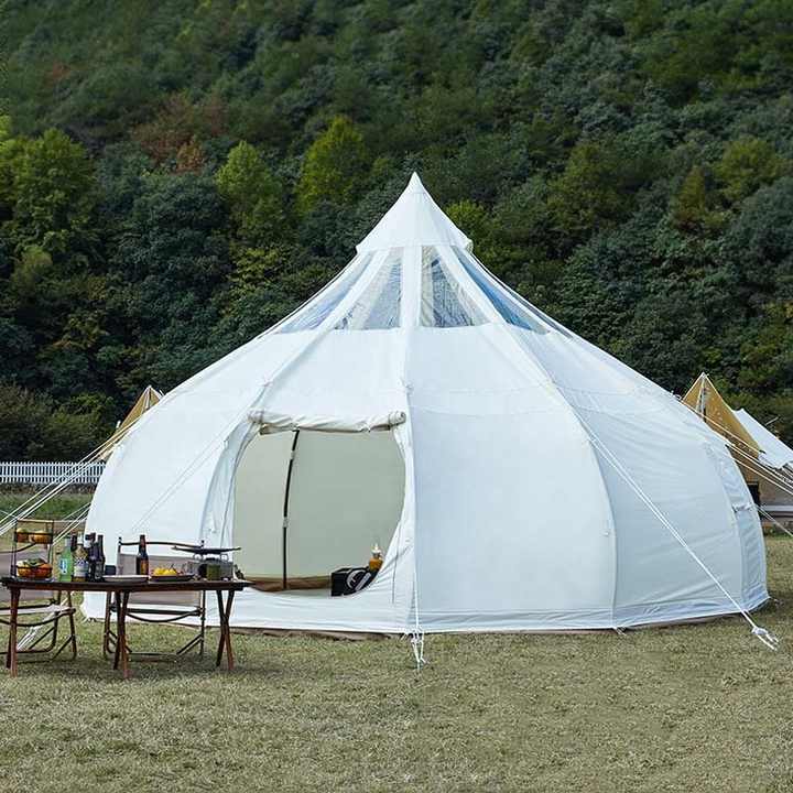 Beige Canvas Bell Tent with Windows & Vents for Camping ODM