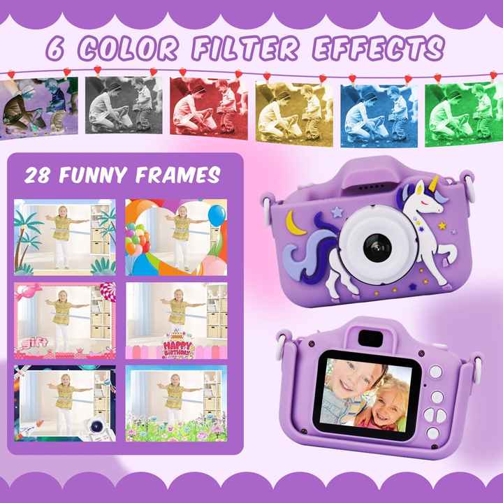 Purple Unicorn 48 MP Kids Camera Girls 1080P HD Digital Video Camera ...