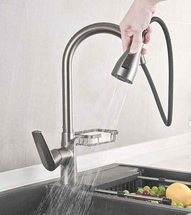 Gun Grey Hot and Cold Water Mixer Taps Pull Out Single Handle Faucets ...