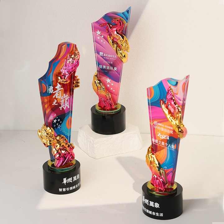 JN Wholesale Engraved Rainbow Crystal Glass Trophy Full Color Printing ...