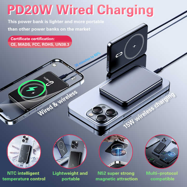 OEM Slim Wireless Power Banks 5000mAh 10000mAh Aluminum Alloy Portable ...