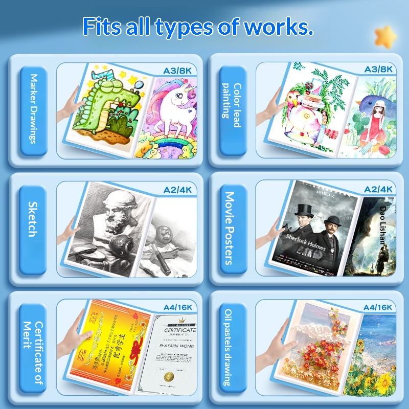 A2 Document Folder & 4K Sketch Paper Organizer, 8K Art Portfolio Loose ...