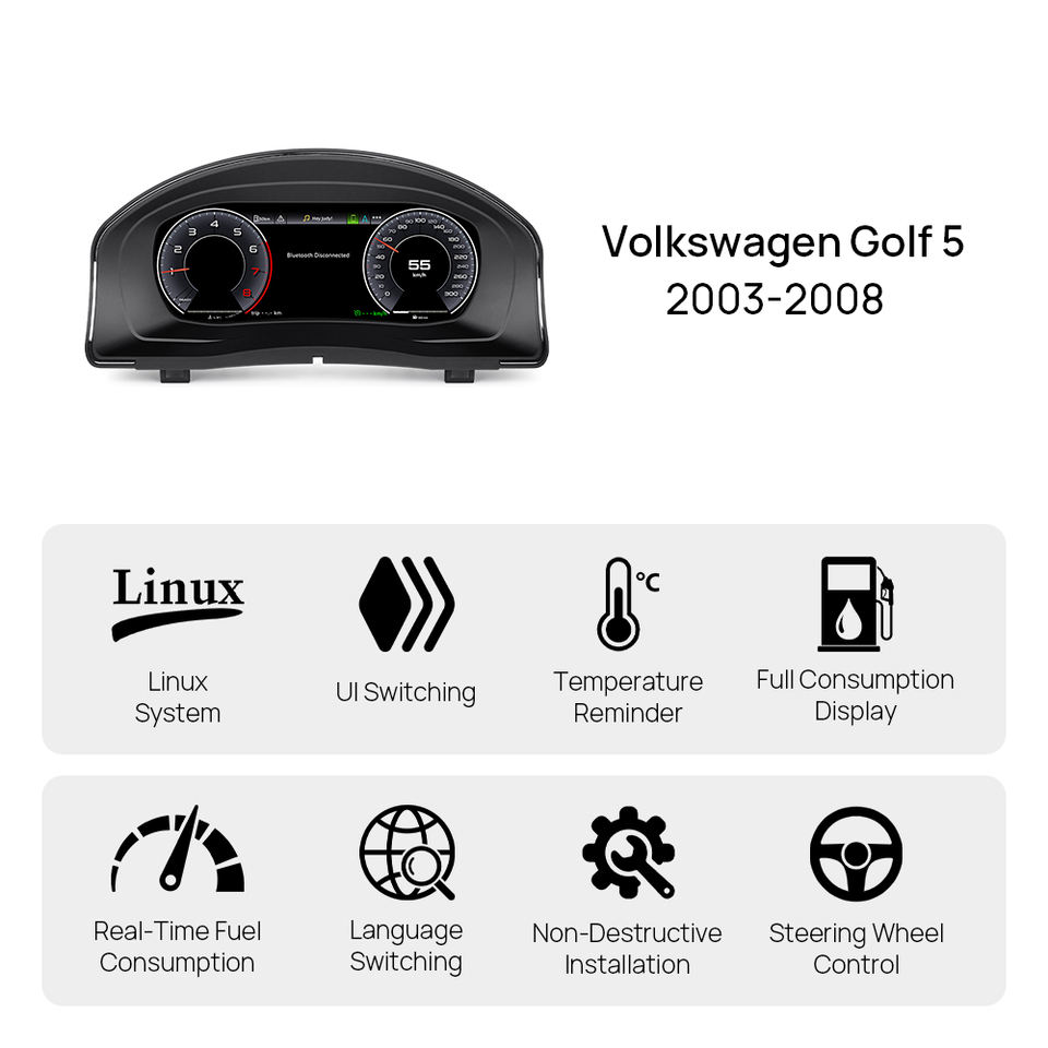 Car Upgrade LCD Dashboard for VW Golf 5 2003-2008 Digital Cluster Auto ...