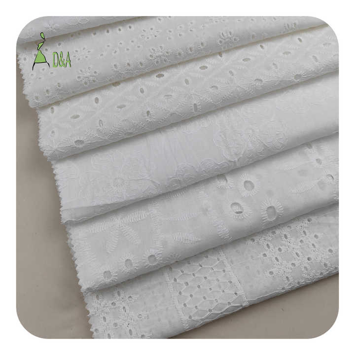 White Textile Embroidered Designs - 100% Cotton Fabric