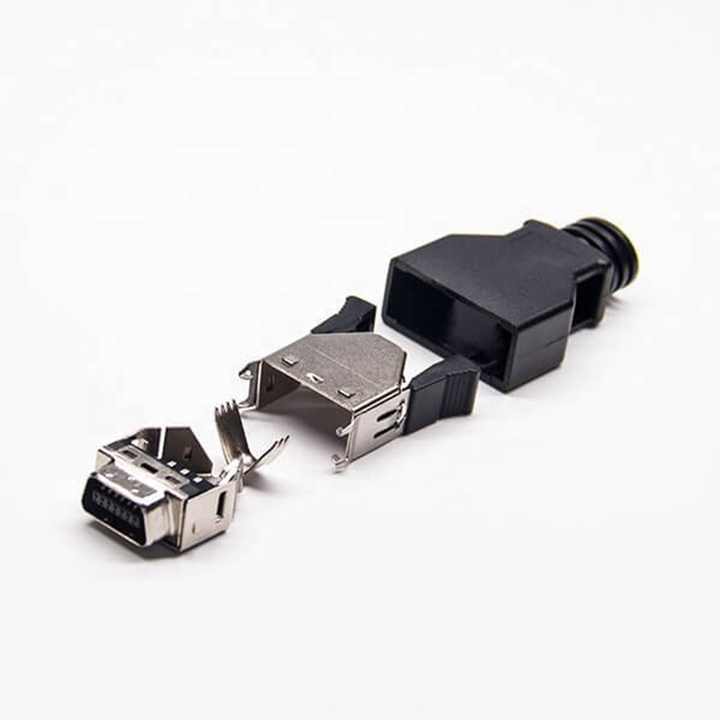 Mini D Ribbon 14 Pos MDR14 Pin Plug Connector with Push Button