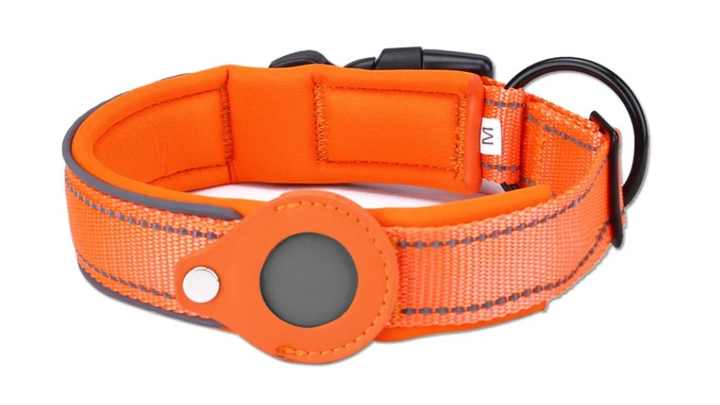 Reflective Padded Heavy Duty Dog Collar with Airtag Tracking
