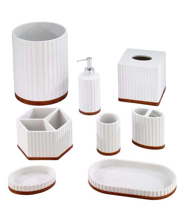 White Resin With Wood Bathroom Accessories for Home Hotel Bathroom ...