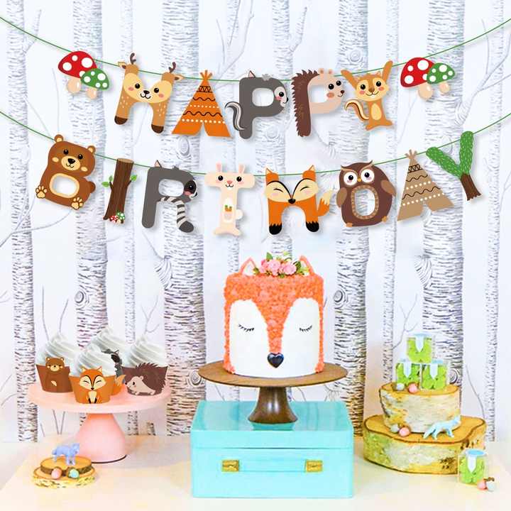 Huancai Woodland Happy Birthday Banner Forest Animals Garland Paper ...