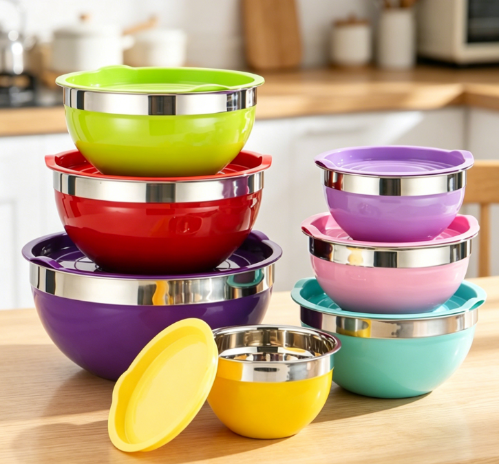 Stainless Steel Round Baking Mixing Bowl Colorful Mixing Salad Fruit ...