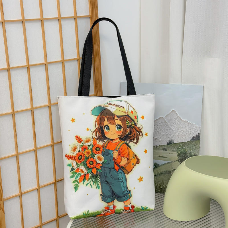 Korean Style Cartoon Printed Canvas Shoulder Bag Large Capacity Casual ...