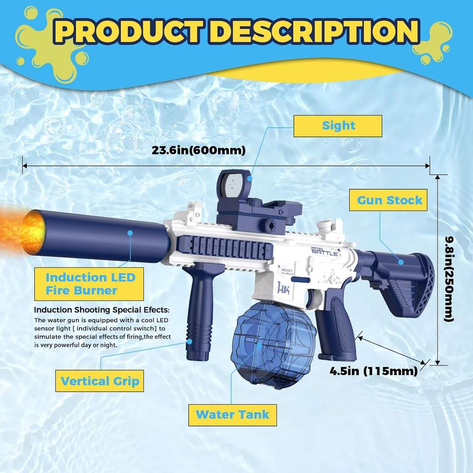 M416 Electric Water Gun - Automatic Water Squirt Gun Up to 35 FT Long ...