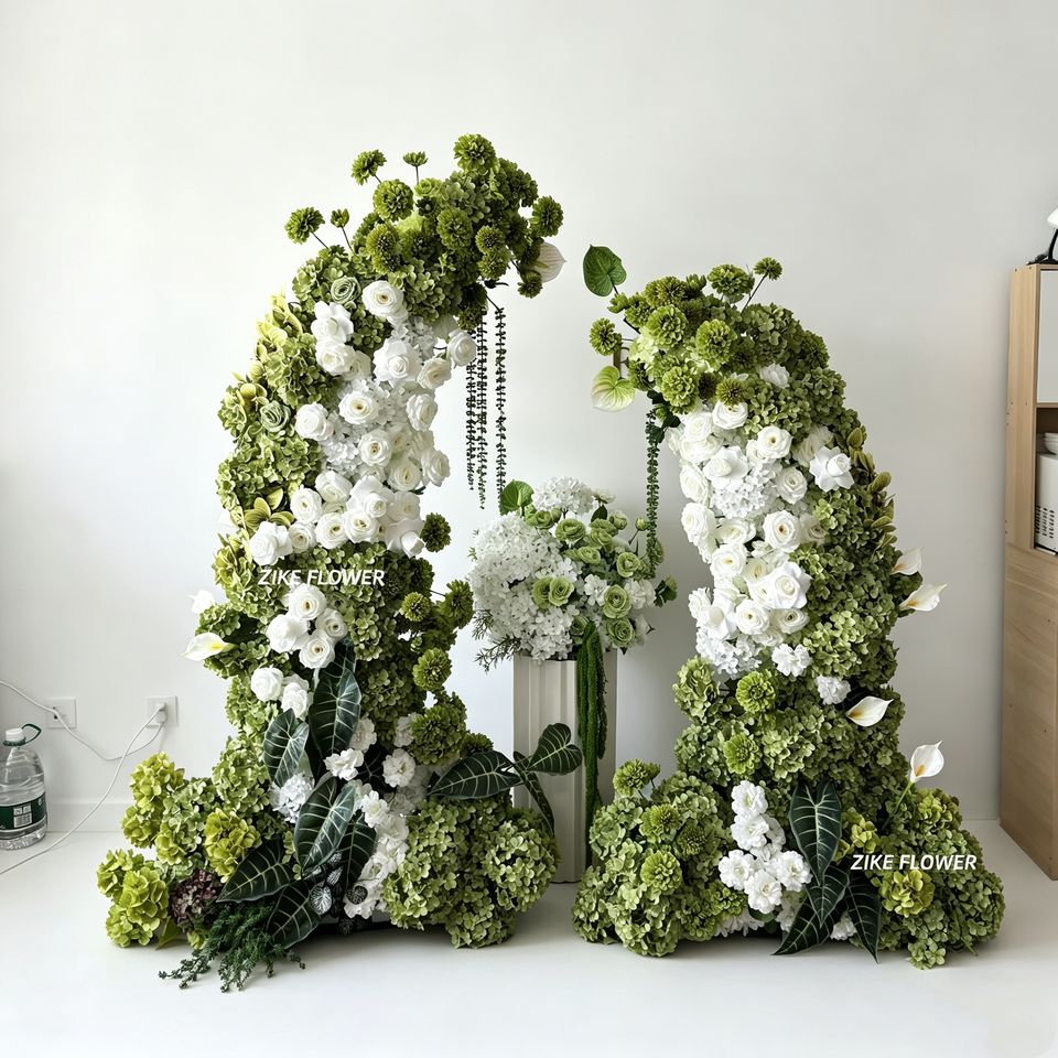 White Green Silk & Fabric Hydrangea Cake Tower 7-8ft Arch Floral ...