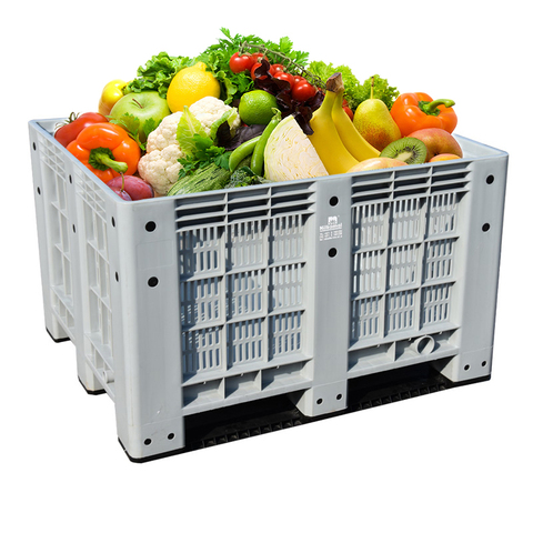 Heavy duty large vented food grade pallet crates plastic folding fruit ...