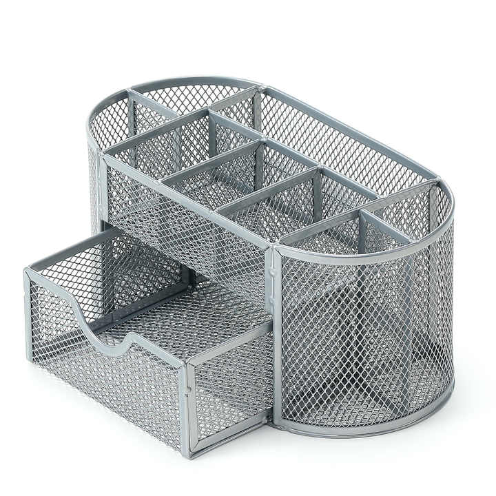 Mesh Desk Organizer With Drawers 9 Compartments Pencil Holder Office ...