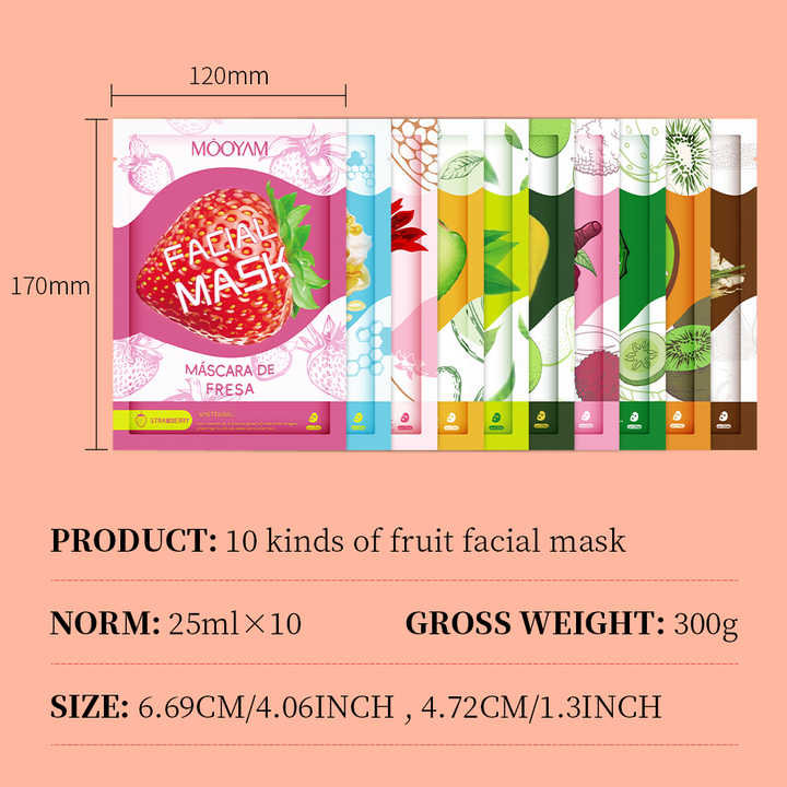 Private Label 10 Types Fruit Face Mask - Moisturizing & Brightening