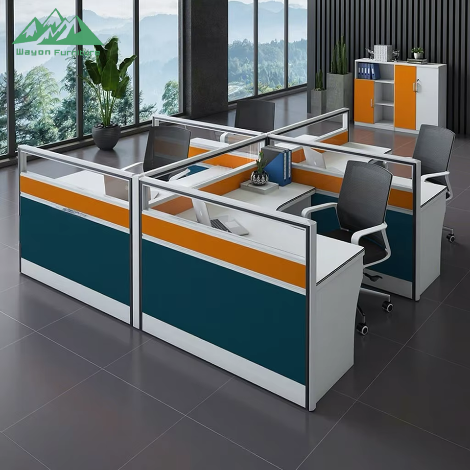 Wayon Commercial Simple Modern Bamboo Staff Desk 4-Person Office Card ...