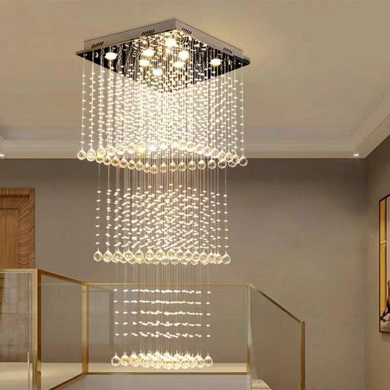 High Ceiling Duplex Villa Modern Adjustable Height Square Crystal ...