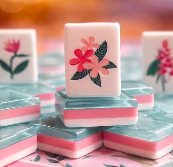 American Acrylic Mahjong Tiles Set Pastel Tropical Flower Print Pink ...
