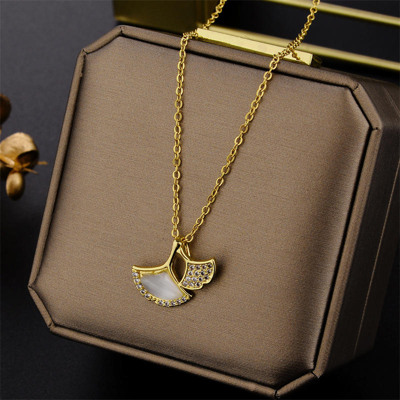 Titanium Necklace Bamboo Chain One-Leaf Fortune Simple Ginkgo Leaf ...