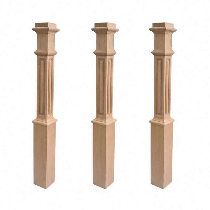 Natural Wood Stair Railing Pillar Handrail Post Carved Wooden Pillar ...