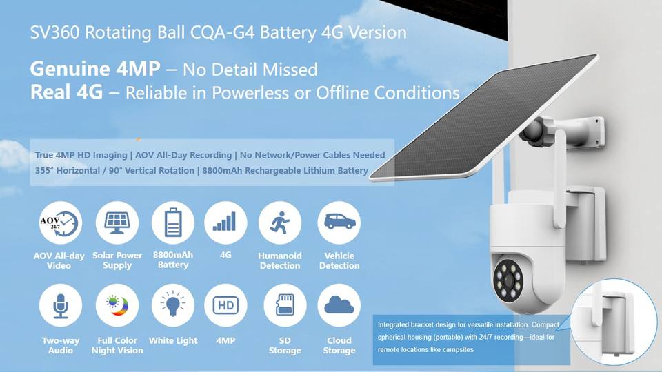 SV360 AOV Smart PTZ Solar 4G Camera 4MP IP66 Waterproof & Full-color ...