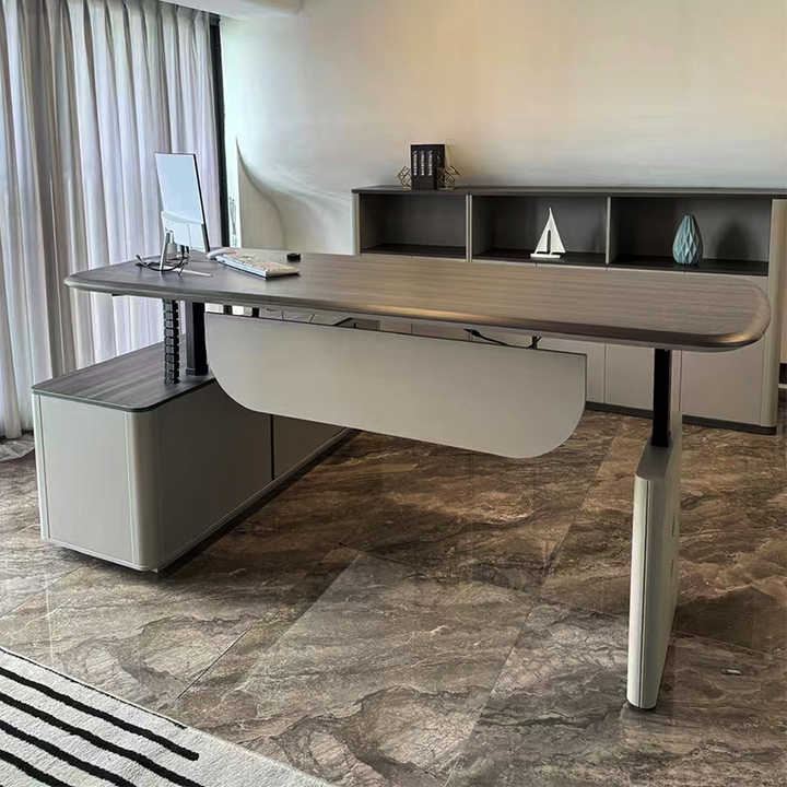 Modern Adjustable Standing L-Shaped Wooden Office Desk with Drawer - OEM