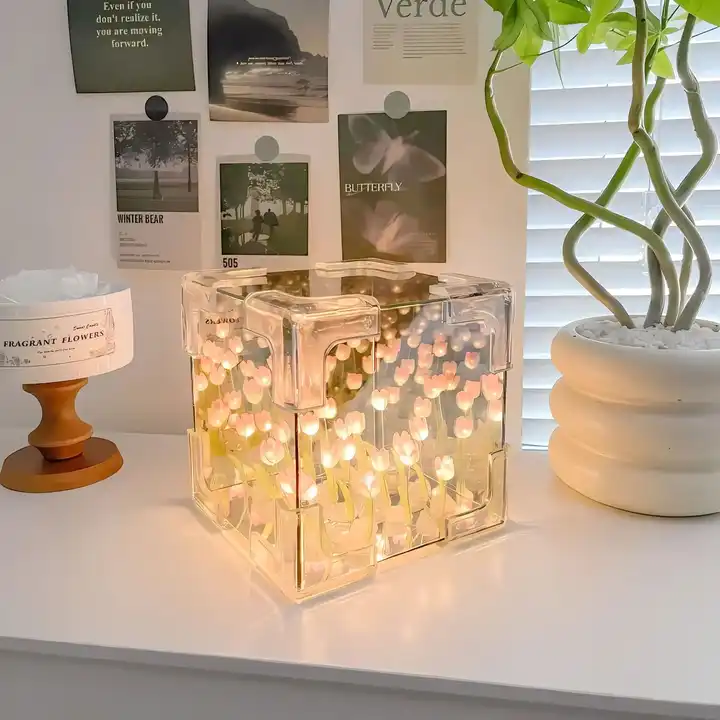 Handmade Modern Design Tulip Flower Lamp Creative Room Decor Infinite ...