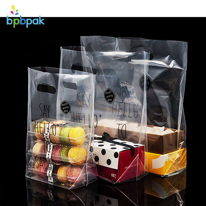 Clear Transparent Merchandise Plastic Bags Logo With Die Cut Handles ...