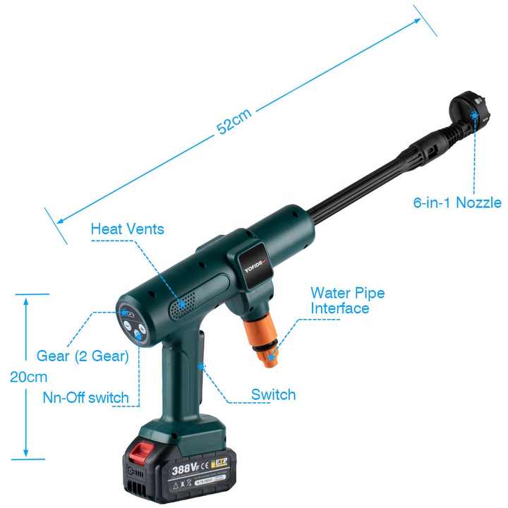 200bar 3500W Brushless Car Water Gun - 6-in-1 High Pressure Washer