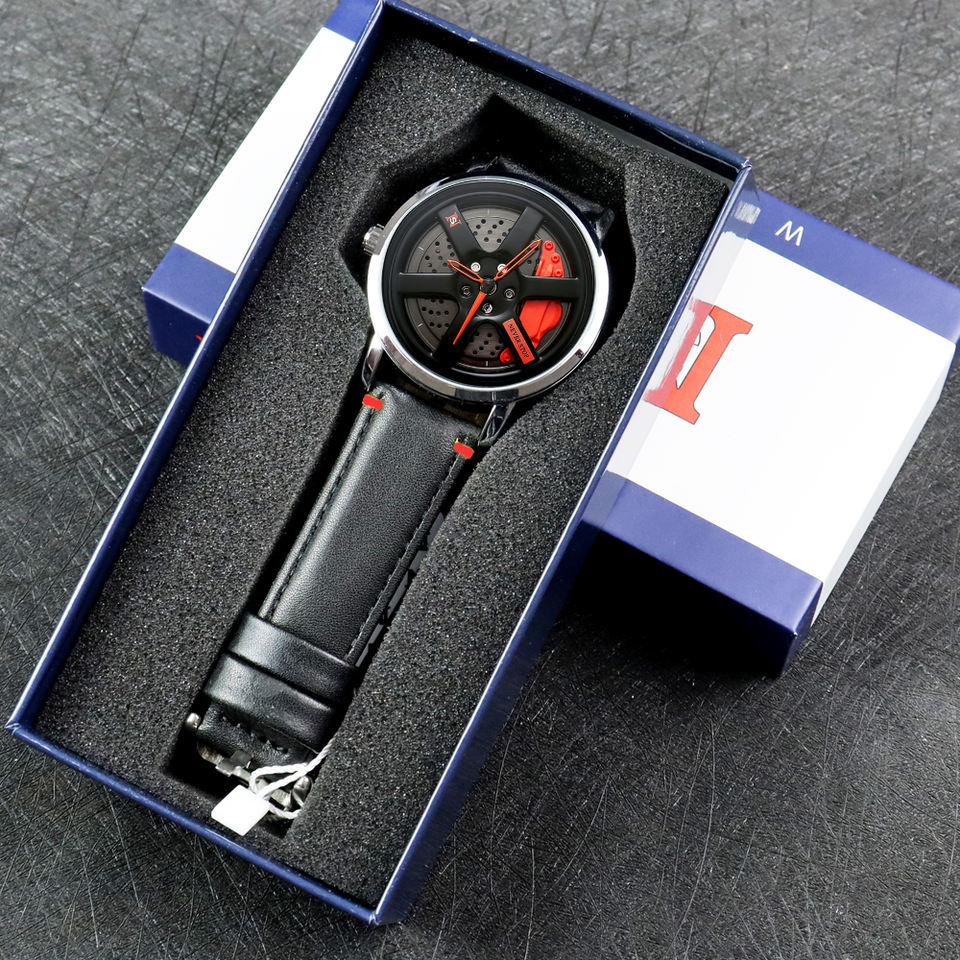 Spinning Model Hub Sports Car Wheel Rim Watch Set - Waterproof Quartz ...