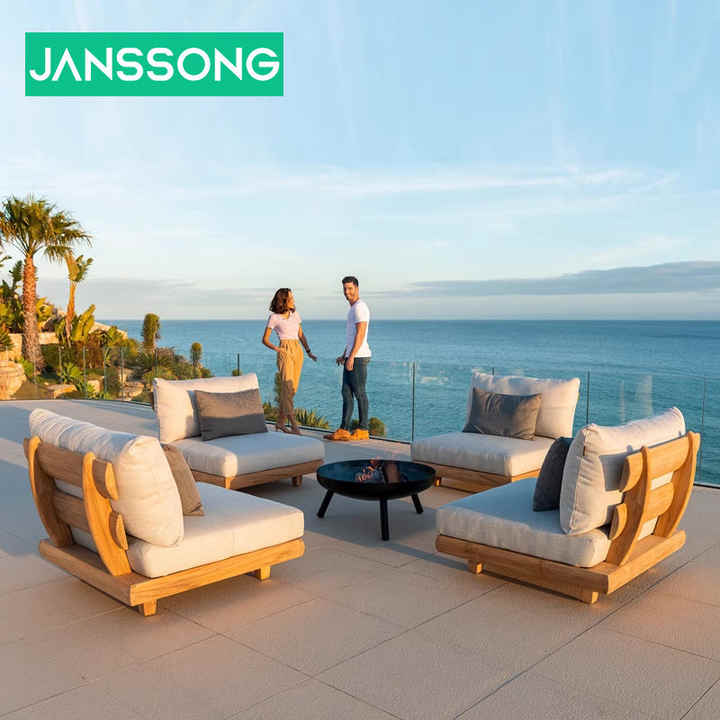 Solid Wood Sofa Furniture Outdoor Waterproof Teak Sofa Patio Set ...