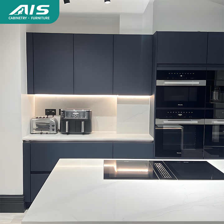 AIS 2025 Custom Dark Blue Modural High Gloss Lacquer Design Kitchen ...