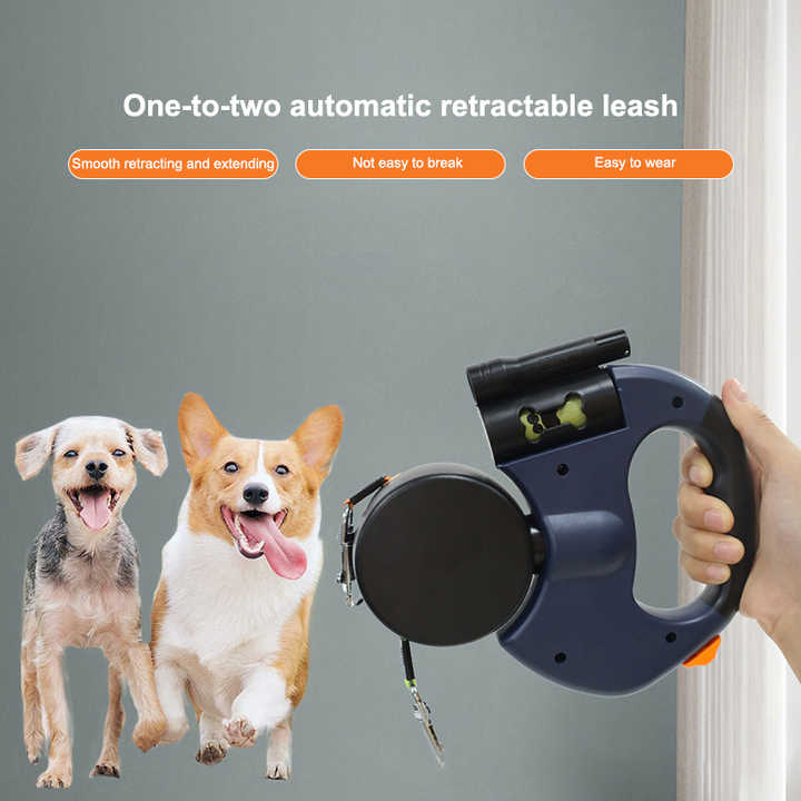 Two Dog Reflective Retractable Pet Leash - Durable & Safe