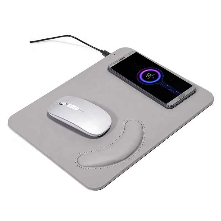 10W Ergonomic Premium Charger Wireless Mouse Pad with Leather Wrist Rest