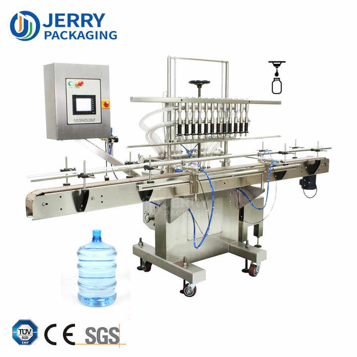 JERRYPACK JOF-8 Eight Nozzles Automatic Equal Level Overflow 5 Gallon Liquid Filling Machine ...