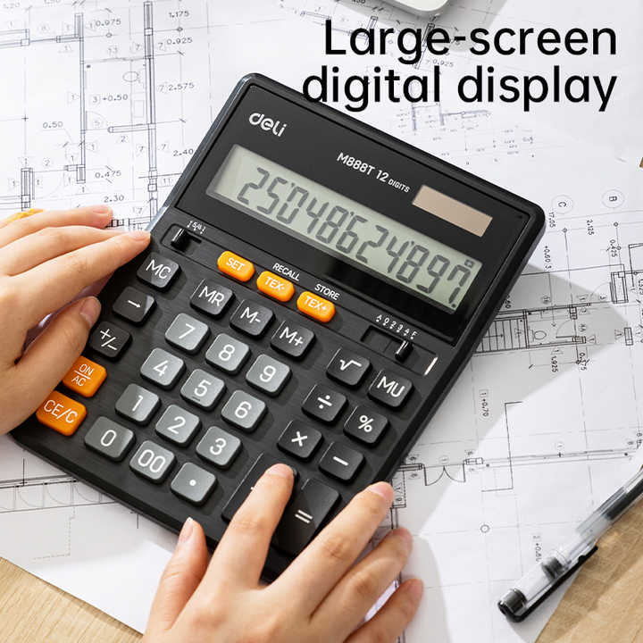 Deli EM888T Plastic-12 Digits Solar-powered Calculator, a Dual-power ...