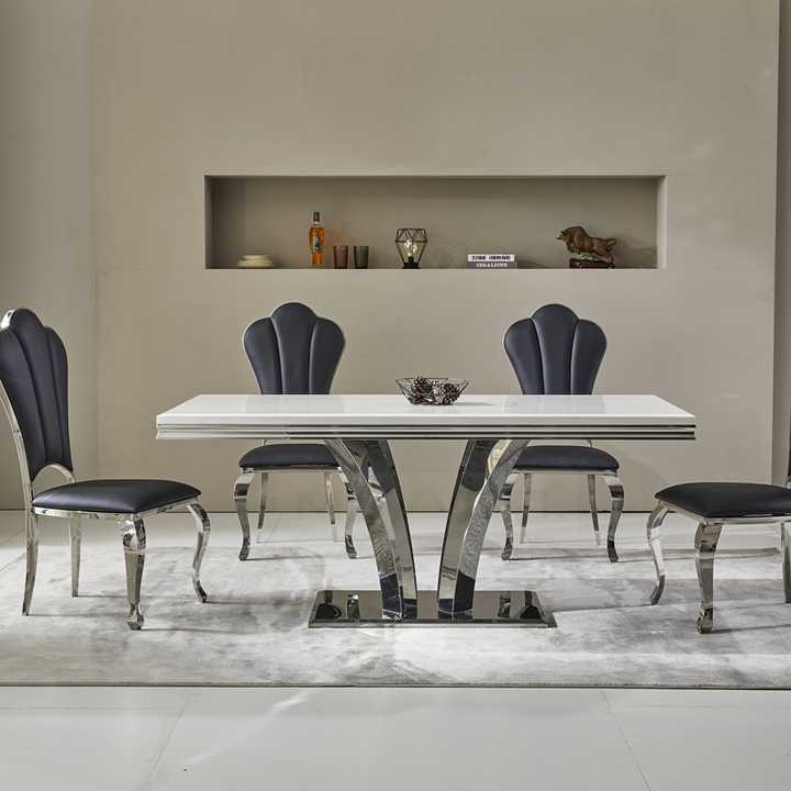 Luxury Modern Dining Table Set Golden Mirror Stainless Steel Base ...