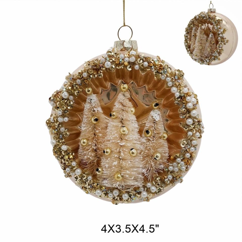 Glam Gold Mini Tree Glass Christmas Ball Ornament Pearl Sequin Adorned ...
