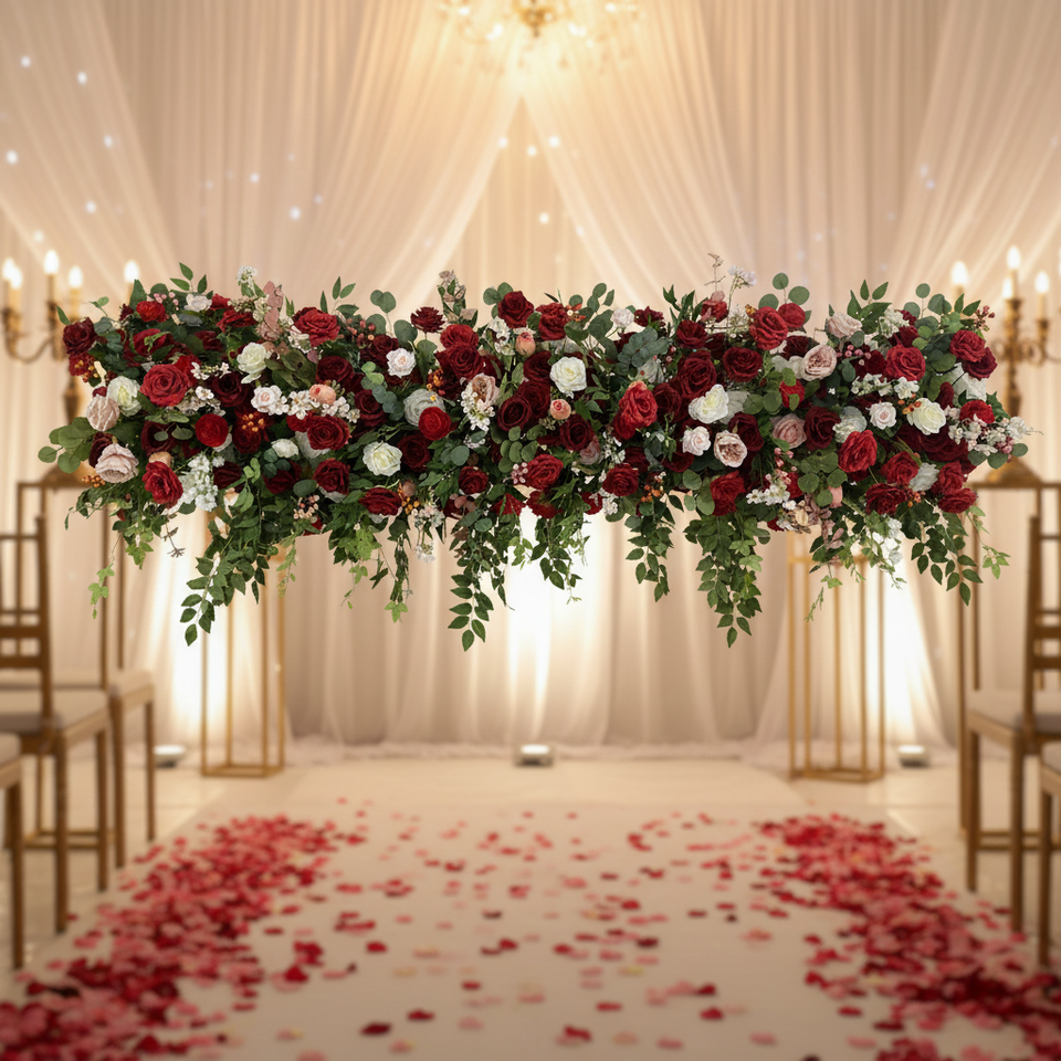 New Design Wedding Trendy Flower Runner White pink and Red Floral ...