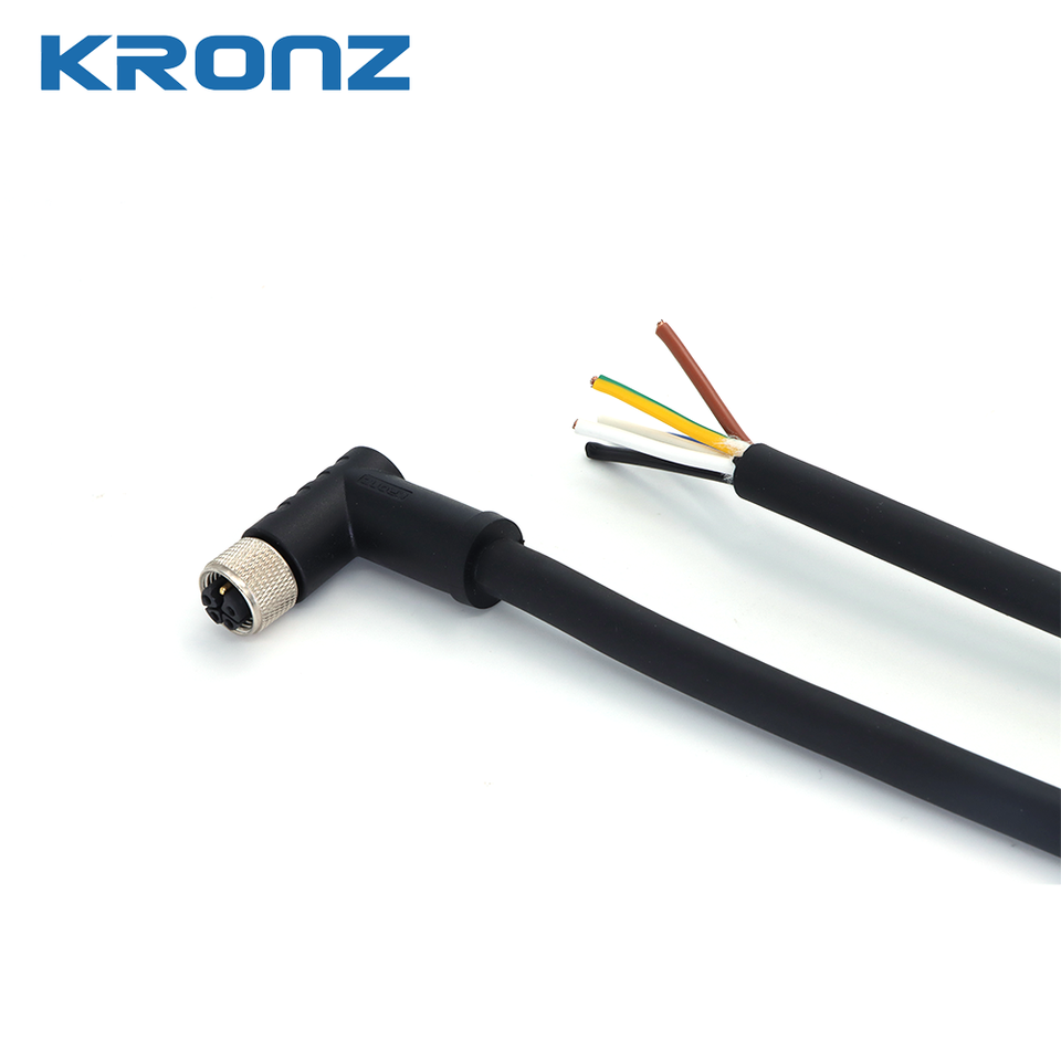 KRONZ 90 Degree Power Connector K-coded 5 Pin PVC Black Cable IP67 M12 ...